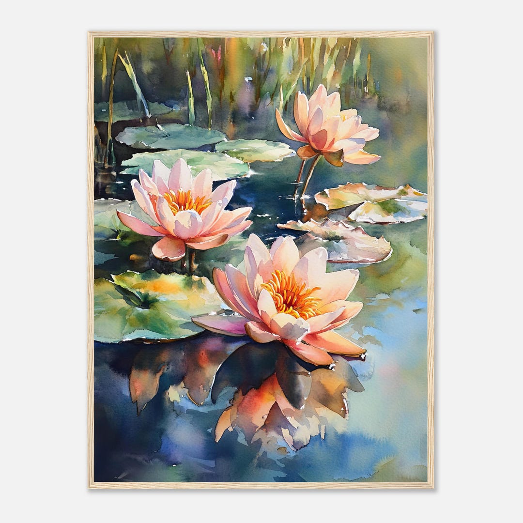 Water Lilies Watercolor Painting PRINT Hyperrealism Pond Print Peach ...