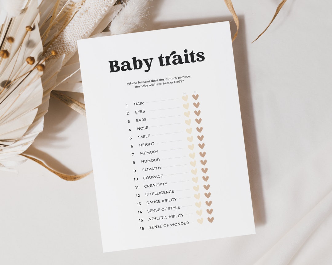 Bold Minimal Baby Traits Game | Instant Printable Download | Baby ...