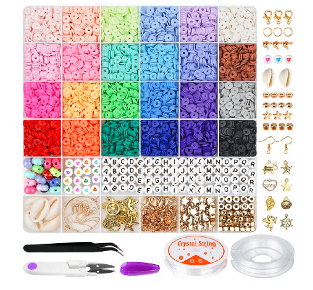 6000pcs Clay Beads Kit With Pendants & Charms and Elastic Strings for ...