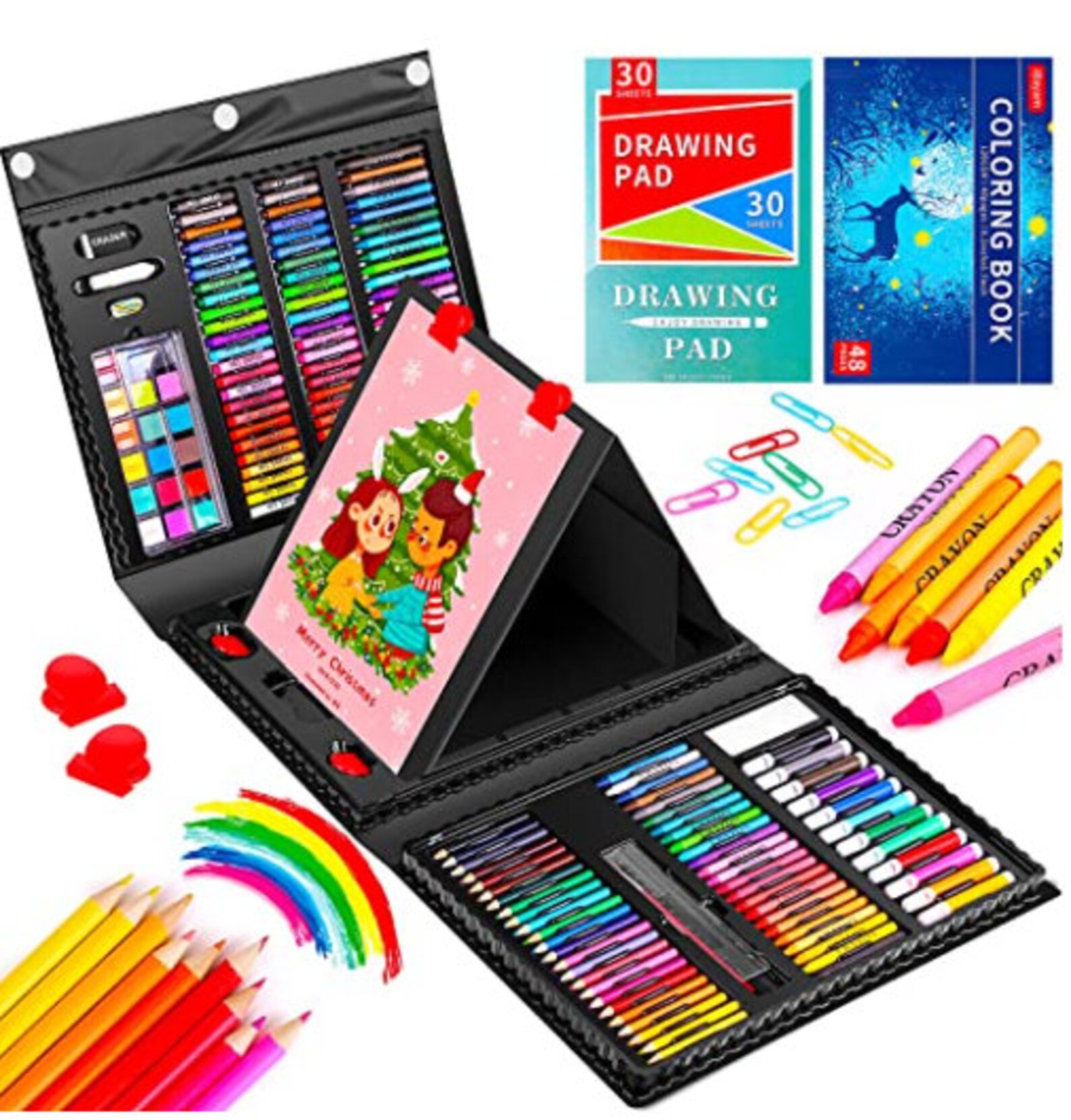 Beginners Art Set Case With Trifold Easel, Sketch Pad, Coloring Book ...