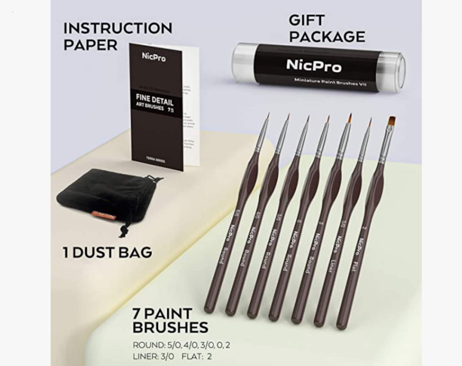Nicpro Miniature Detail Paint Brush Set / 7 Micro Professional Small ...