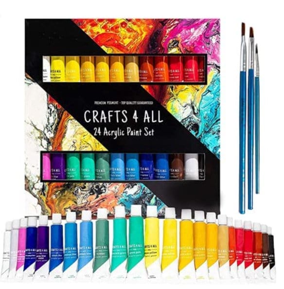 Crafts 4 All Acrylic Paint Set - 24-pack of 12ml Art Paints for Canvas ...