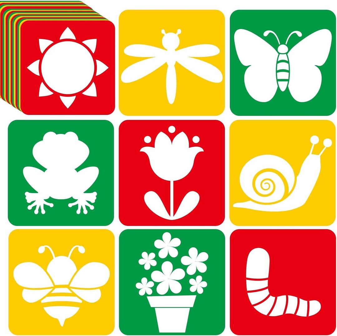 36pcs Spring Garden Stencils for Kids – 8" Reusable Washable Sidewalk ...