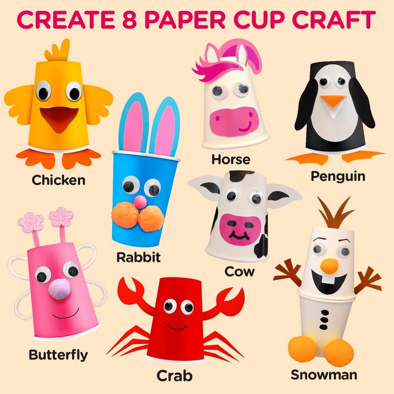 Paper Cup Animal Craft Kit, Fun Kids Project - Etsy