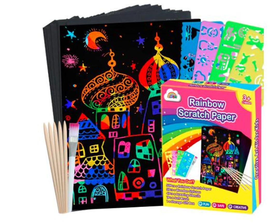 60PCS Rainbow Scratch Paper Art Kit for Kids Ages 4 - 12yrs Old ...