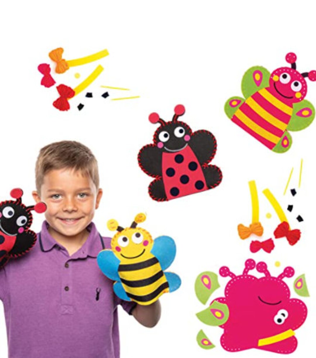 Bug Hand Puppet Sewing Kits Pack of 3, Story Telling/ Introduction to ...