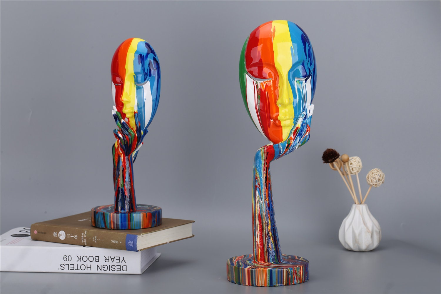 Imaginative Painted Woman Face Statue Abstract Art Figurine - Etsy UK