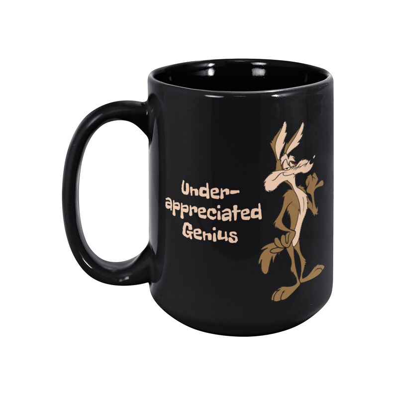 Cartoon Genius Mug, Wile E Coyote. Black Ceramic Coffee Cup With Funny ...