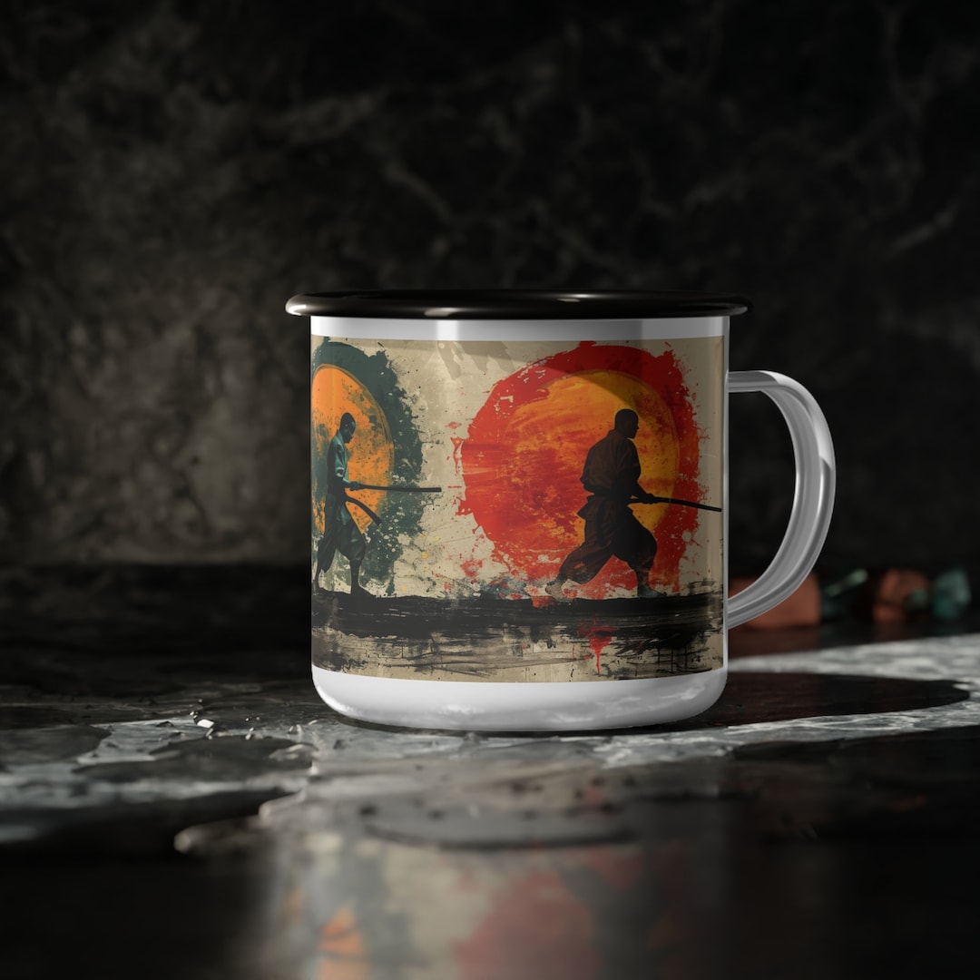 Samurai Art Enamel Camp Mug: Japanese Warrior Travel Cup - Etsy