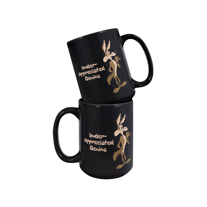Cartoon Genius Mug, Wile E Coyote. Black Ceramic Coffee Cup With Funny ...
