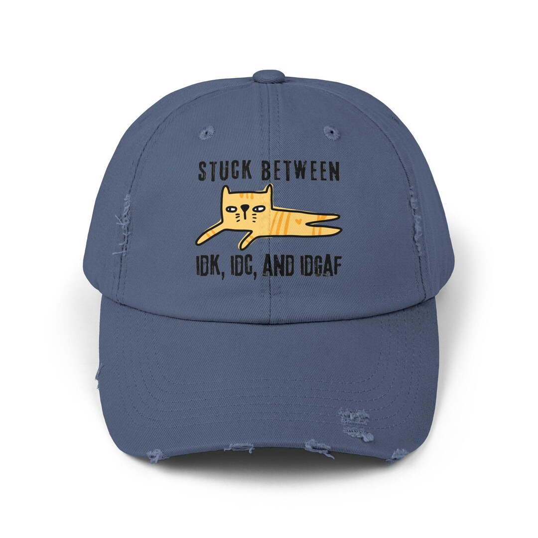 Distressed Cap With Cartoon Cat, Cat Lover Gift, Baseball Cap, Dad Cap ...