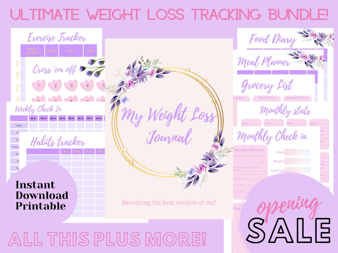 Purple Floral Weight Loss Tracker | Weight Loss Journal | Weight Loss ...
