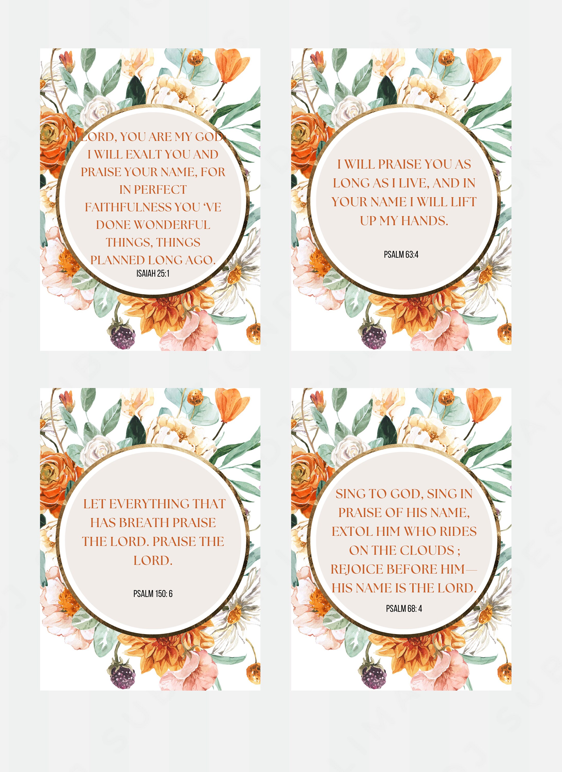 Printable Praise the Lord Bible Verse Cards/printable Praise His Holy ...