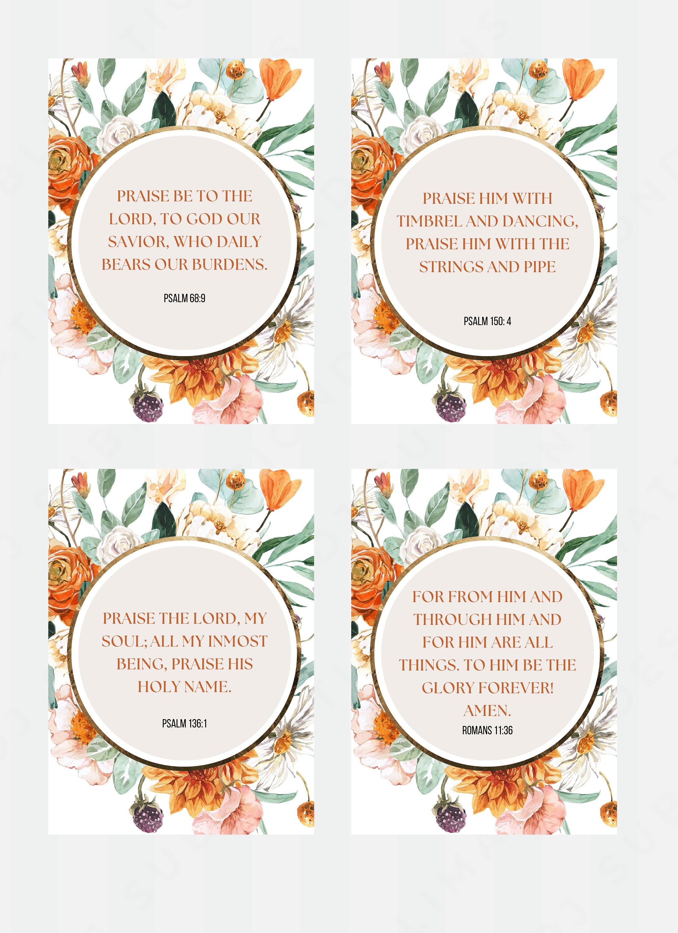 Printable Praise the Lord Bible Verse Cards/printable Praise His Holy ...