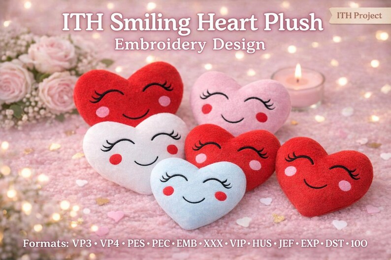 ITH Smiling Heart Plush Embroidery Design | Valentine Pillow (digital ...
