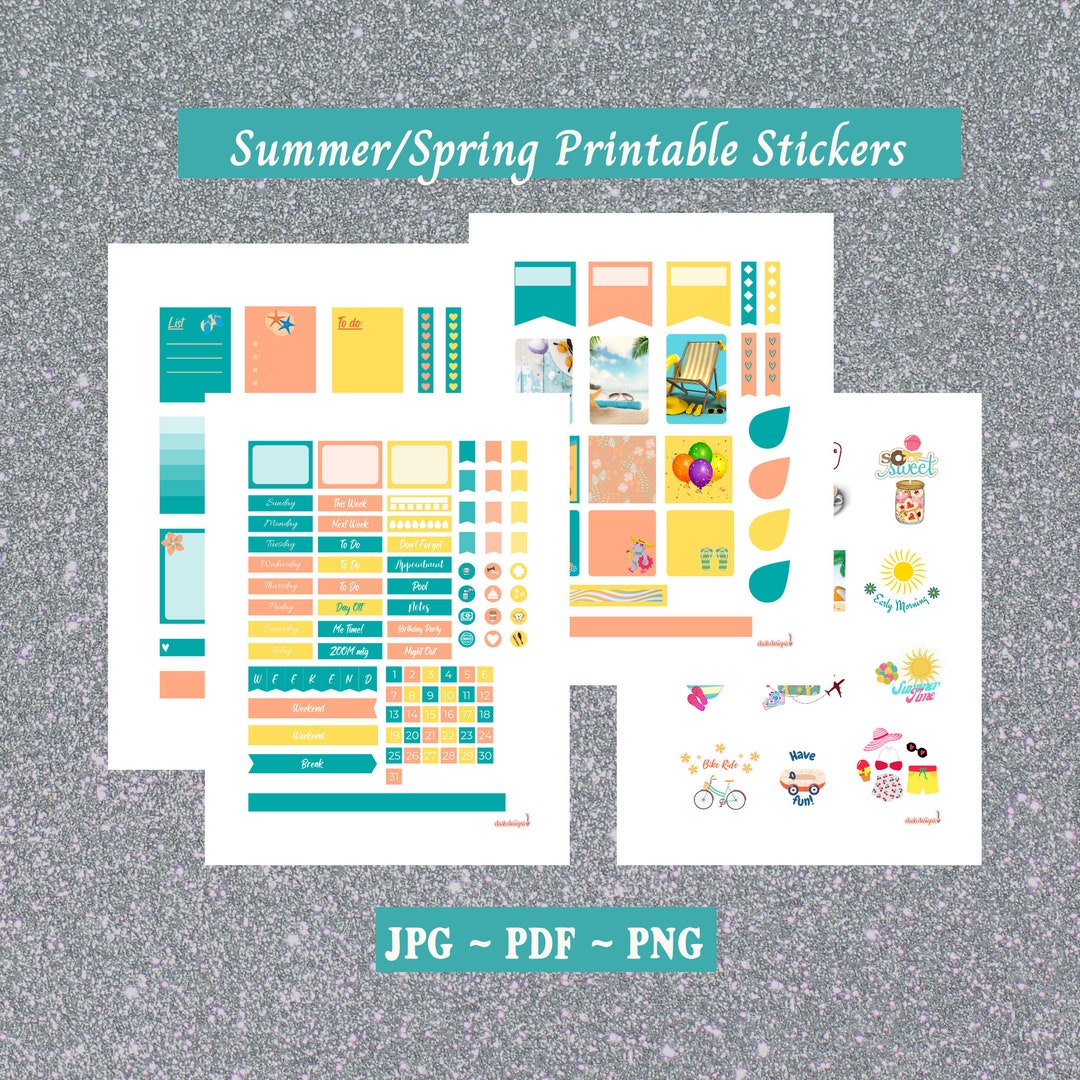 Planner Stickers PNG, Printable Stickers, College PNG Stickers, Summer ...