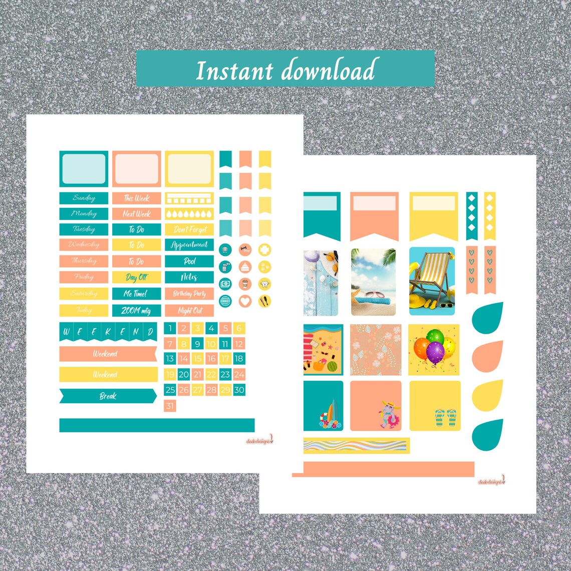 Planner Stickers PNG, Printable Stickers, College PNG Stickers, Summer ...