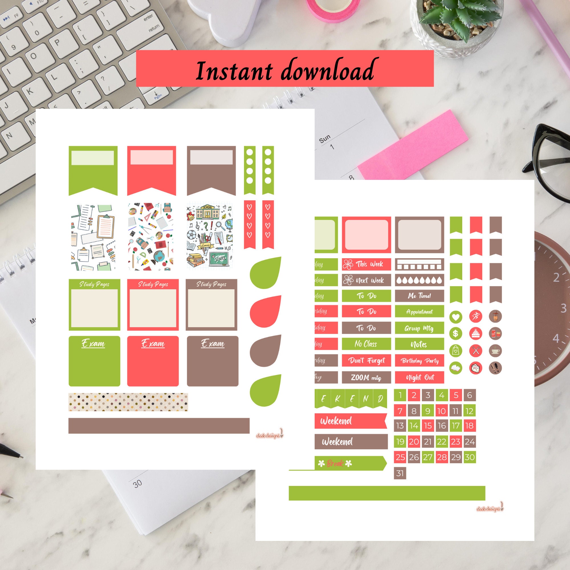 Planner Stickers PNG, Printable Stickers, College PNG Stickers ...