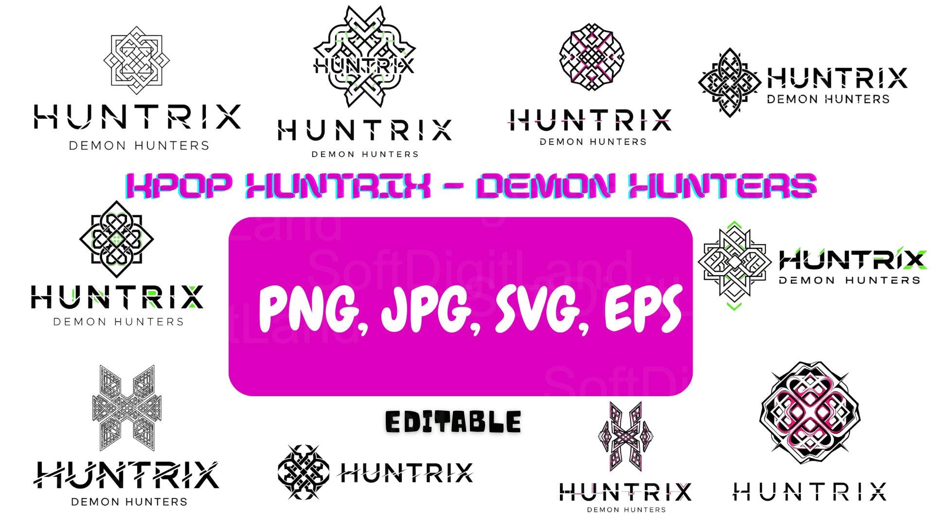 Huntrix Kpop Logo Pack Svg Png Jpg Eps, Demon Hunters Inspired Logos ...
