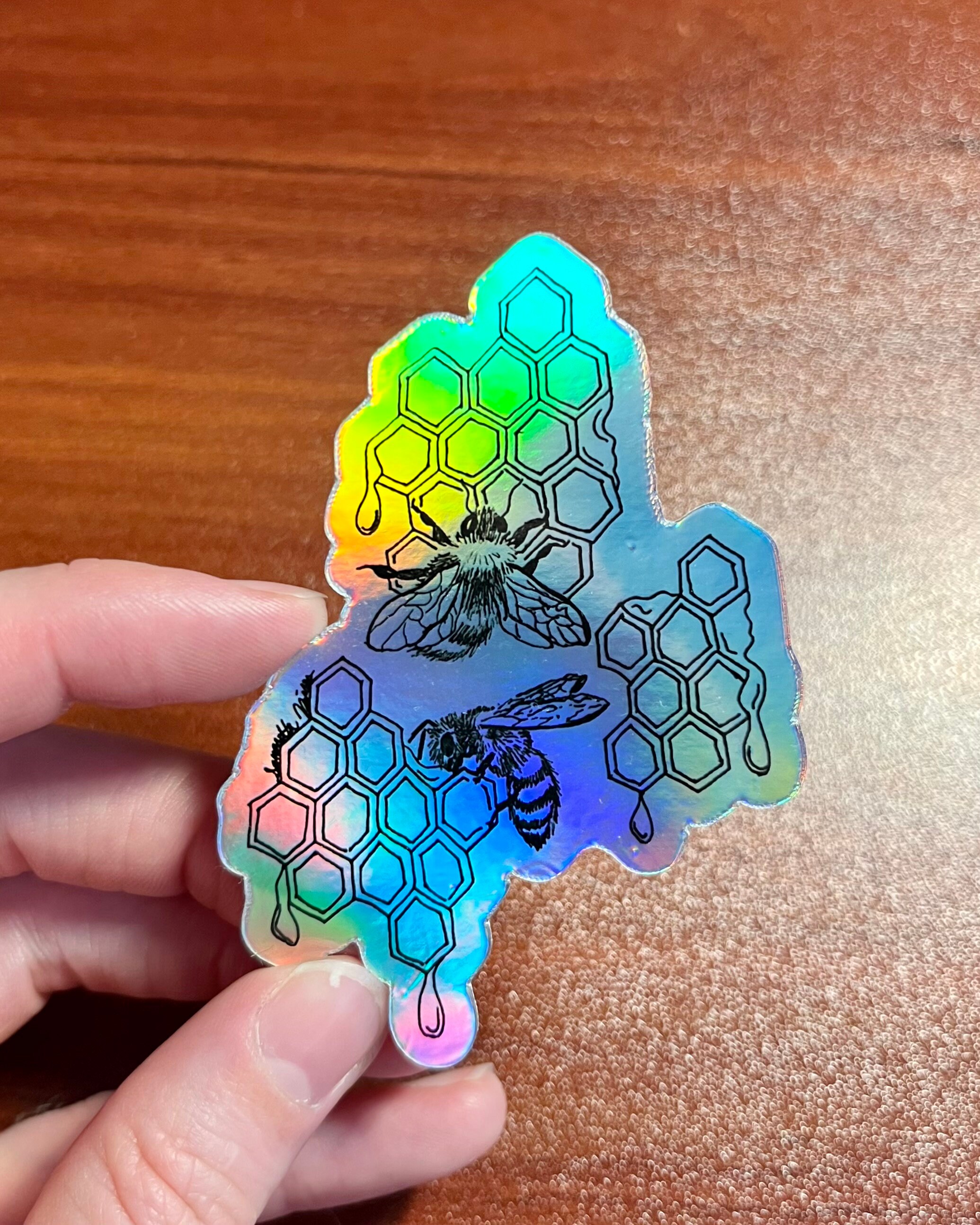 Holographic Honeycomb Bees | Vinyl Sticker | Bee Sticker | Honeycomb ...