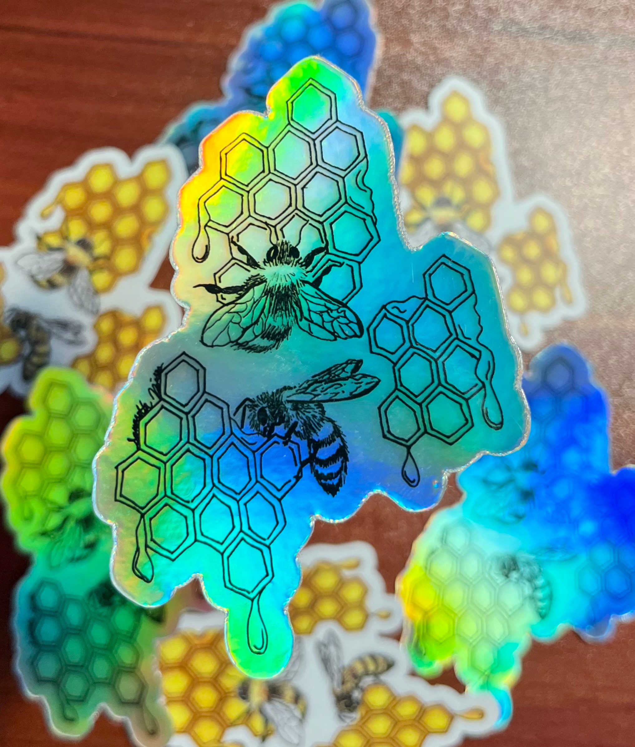 Holographic Honeycomb Bees | Vinyl Sticker | Bee Sticker | Honeycomb ...