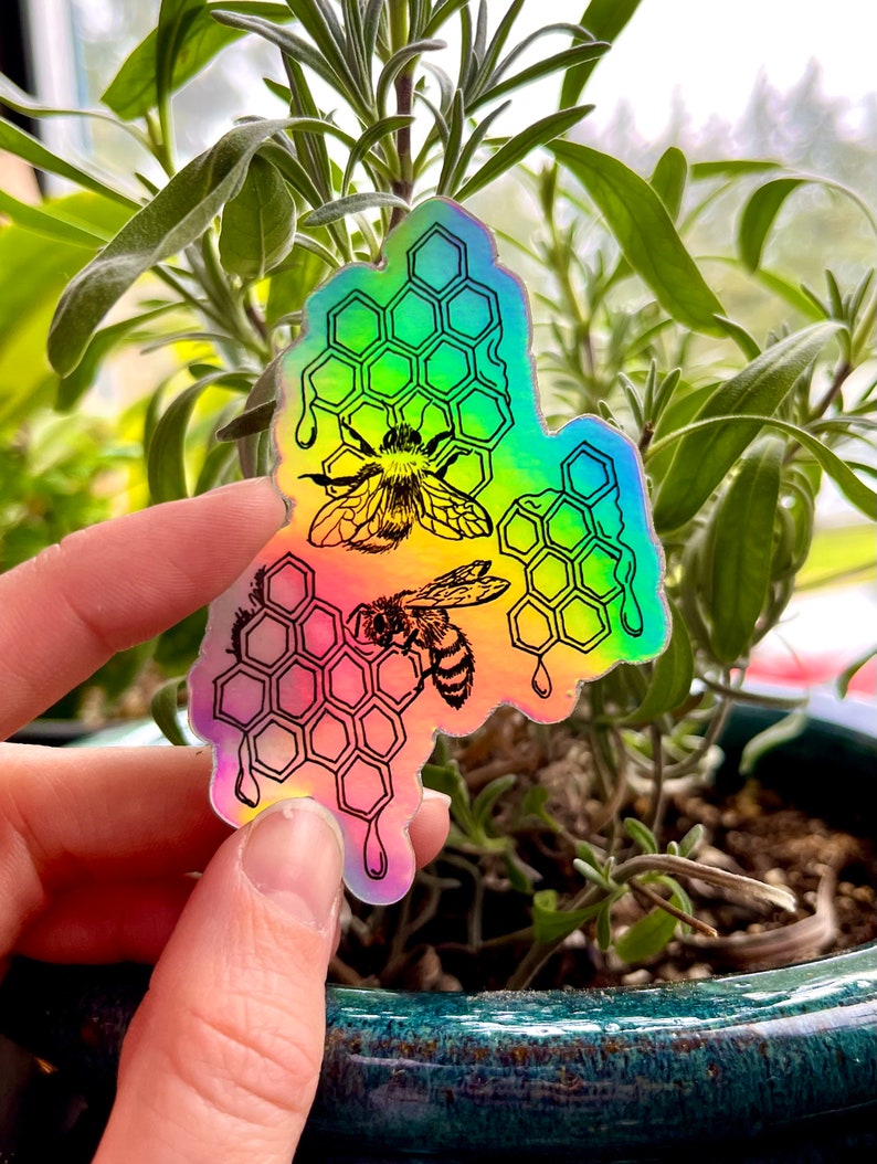 Holographic Honeycomb Bees | Vinyl Sticker | Bee Sticker | Honeycomb ...