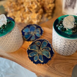 Set of 2 Grey Kitchen Canisters Blue Green Tops With Quartz Crystal ...