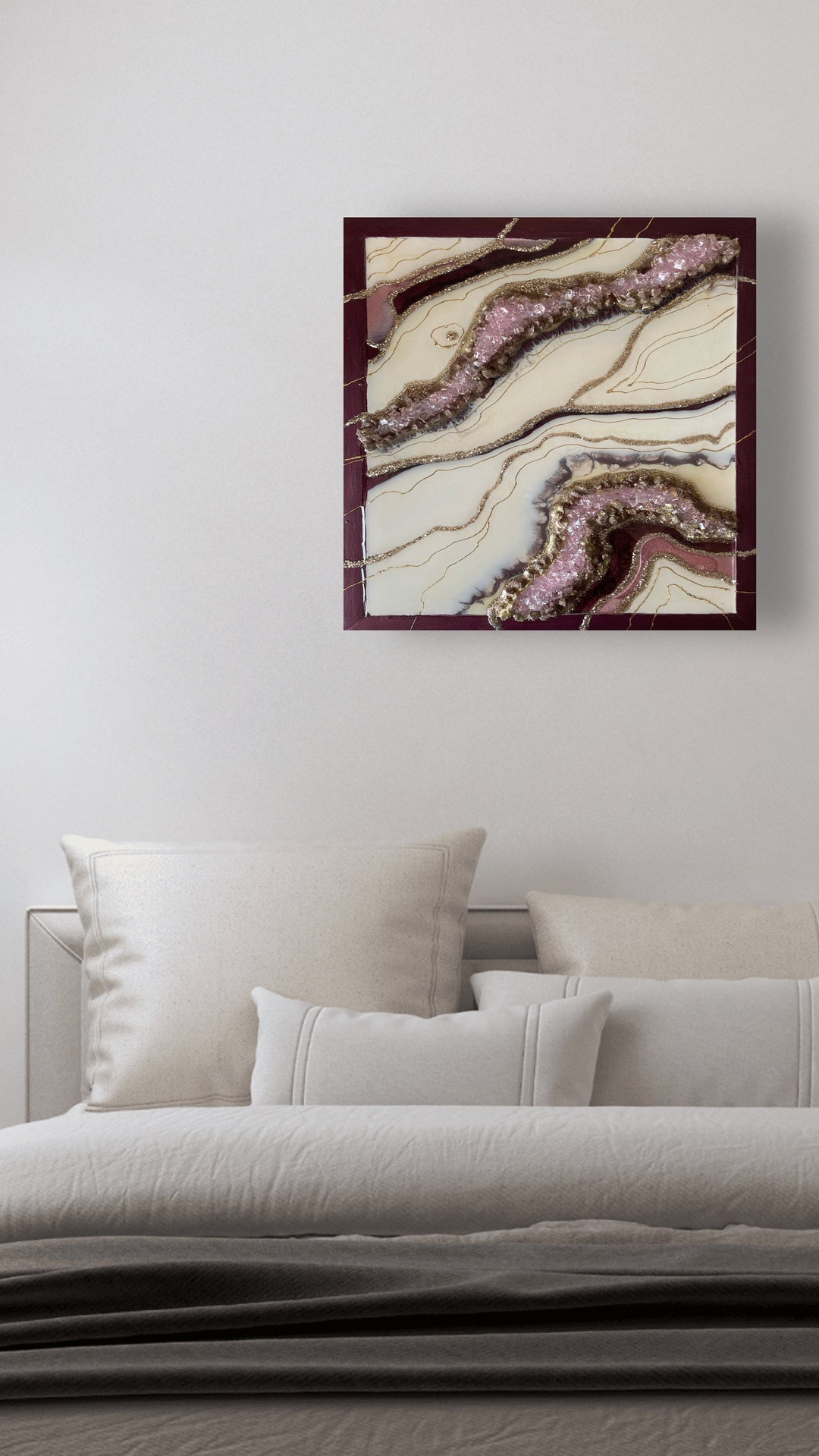 Pink and Gold, Crushed Glass Crystal Art, Epoxy Resin Art Painting ...