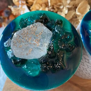 Set of 2 Grey Kitchen Canisters Blue Green Tops With Quartz Crystal ...
