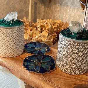 Set of 2 Grey Kitchen Canisters Blue Green Tops With Quartz Crystal ...