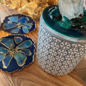 Set of 2 Grey Kitchen Canisters Blue Green Tops With Quartz Crystal ...