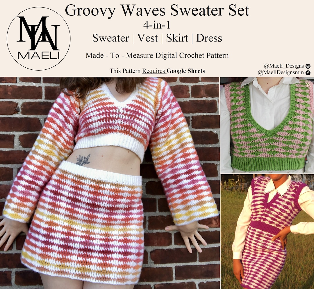 Groovy Waves Sweater Set 4-in-1 Sweater, Vest, Skirt, Dress - Digital ...