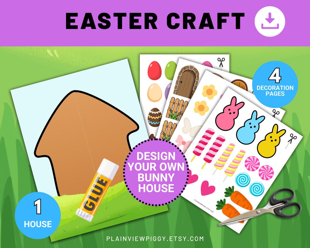 Easter Bunny House Craft: Printable Decorating Activity, Cut and Paste ...