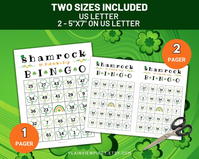 100 St. Patrick's Day Shamrock Bingo Cards, Kids Party Game (digital ...