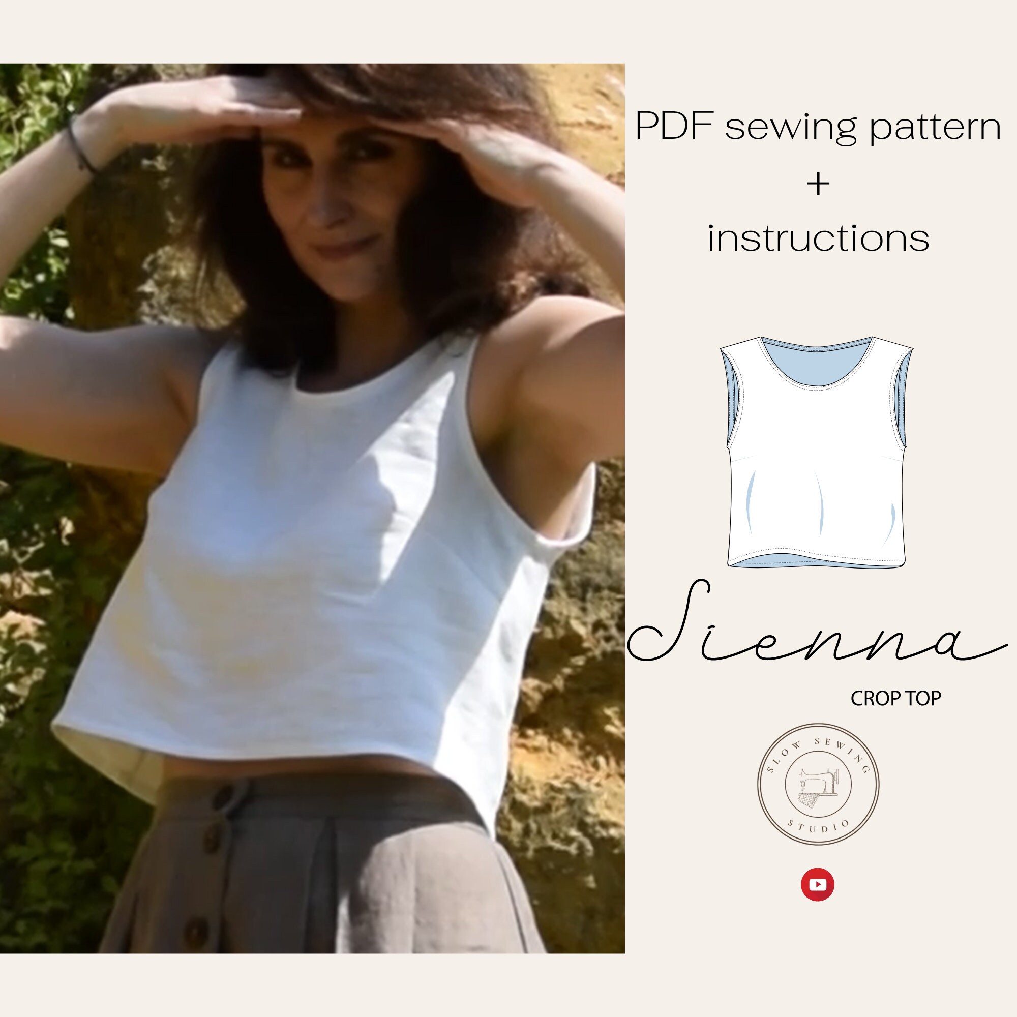 Crop Top Digital Sewing Pattern Sleeveless Minimal Top - Etsy Canada