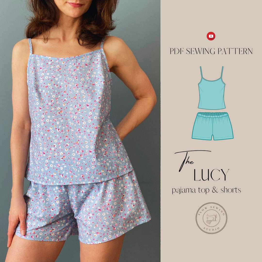 Pajama Set PDF Sewing Pattern Sleepwear Top & Shorts Nightwear Pyjamas Women PJ Set Pattern ...
