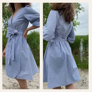 DIY Wrap Dress PDF Sewing Pattern Puff Sleeve Dress Pattern Women Midi ...