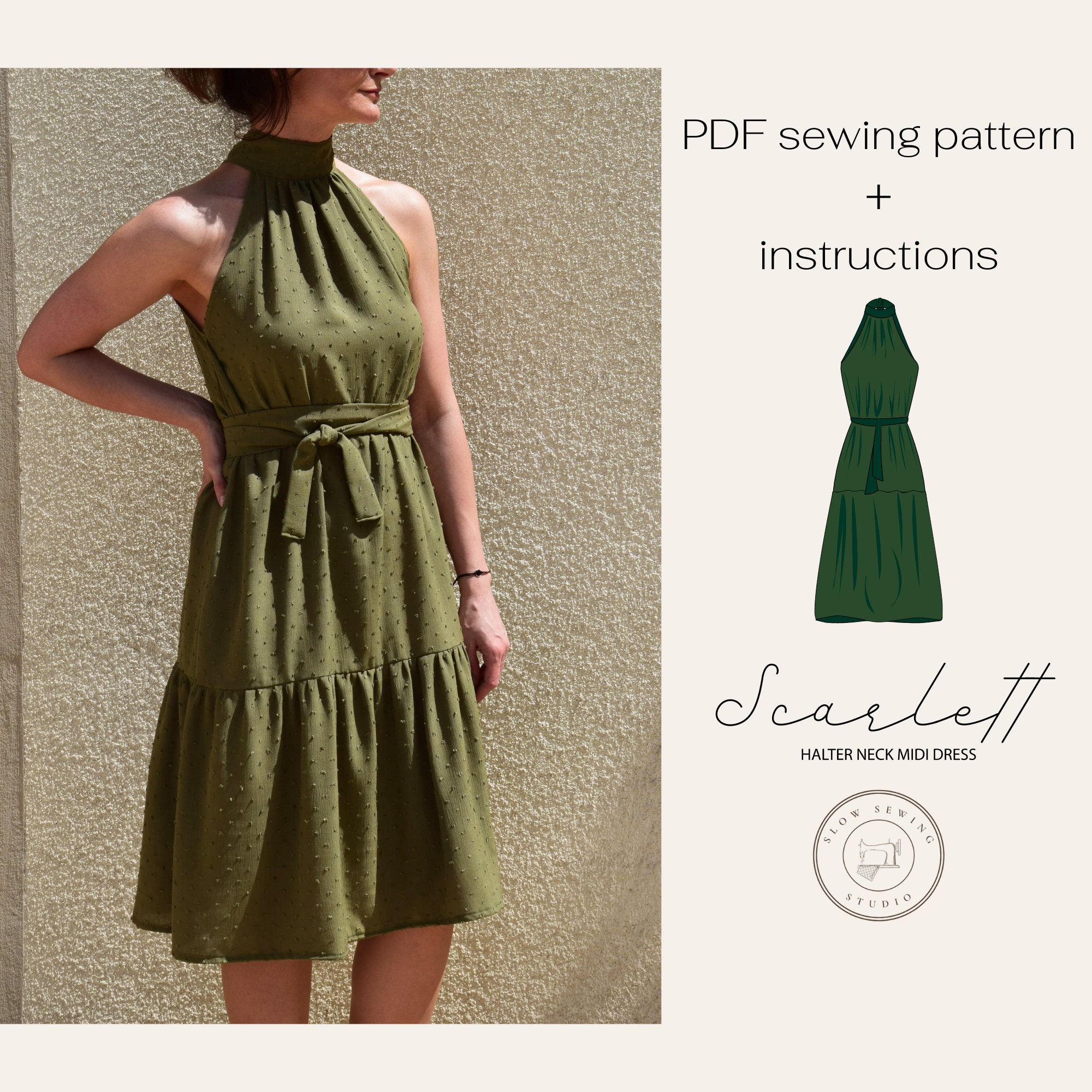 Halter Neck Midi Dress Digital Sewing Pattern Flowy Summer - Etsy