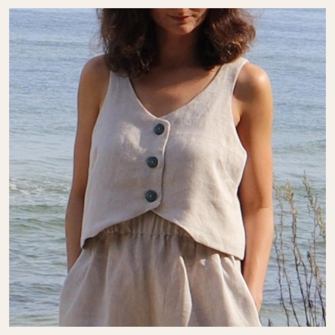 Linen Vest Sewing Pattern: Women's Buttoned V-neck Waistcoat (PDF ...