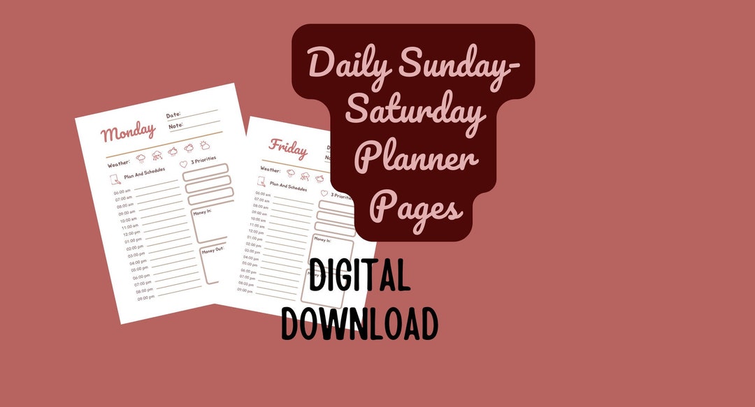 Daily Sun-sat Labeled Planner Pages Digital Download Print PDF, PNG - Etsy