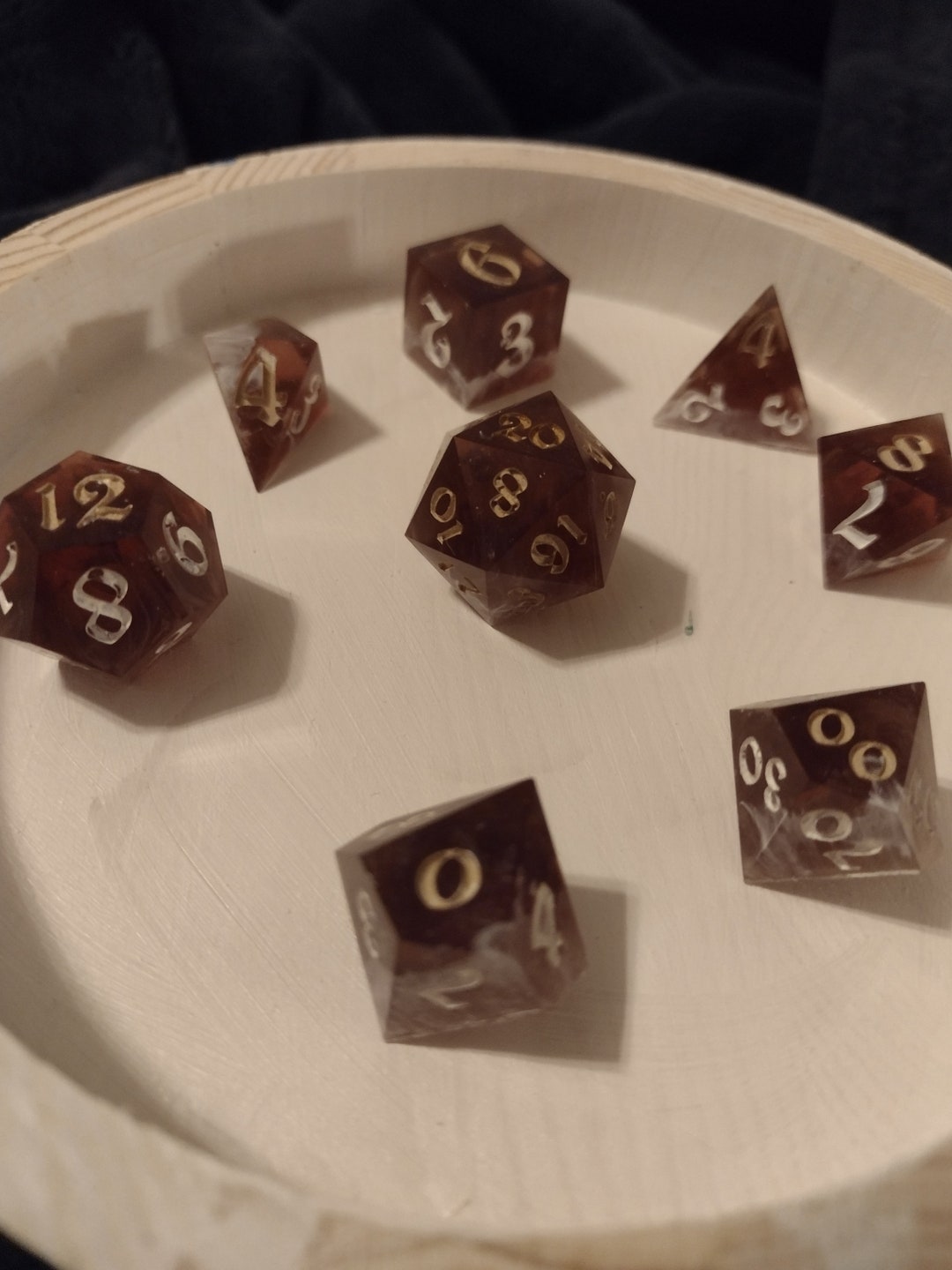 Coffee Dice - Sharp Dnd Dice- Brown and White- Handmade Resin Dice Set ...