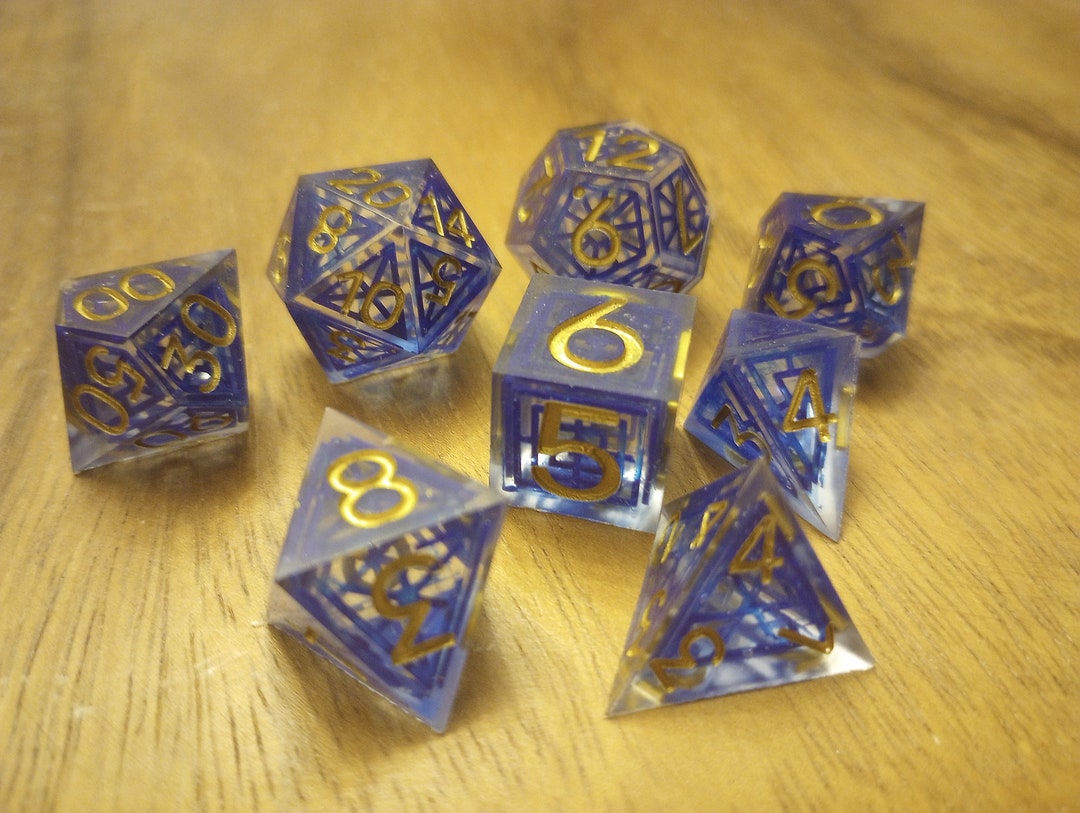 Blue Stained Glass -dice Set - Sharp Dnd Dice- Blue and Clear- Handmade ...