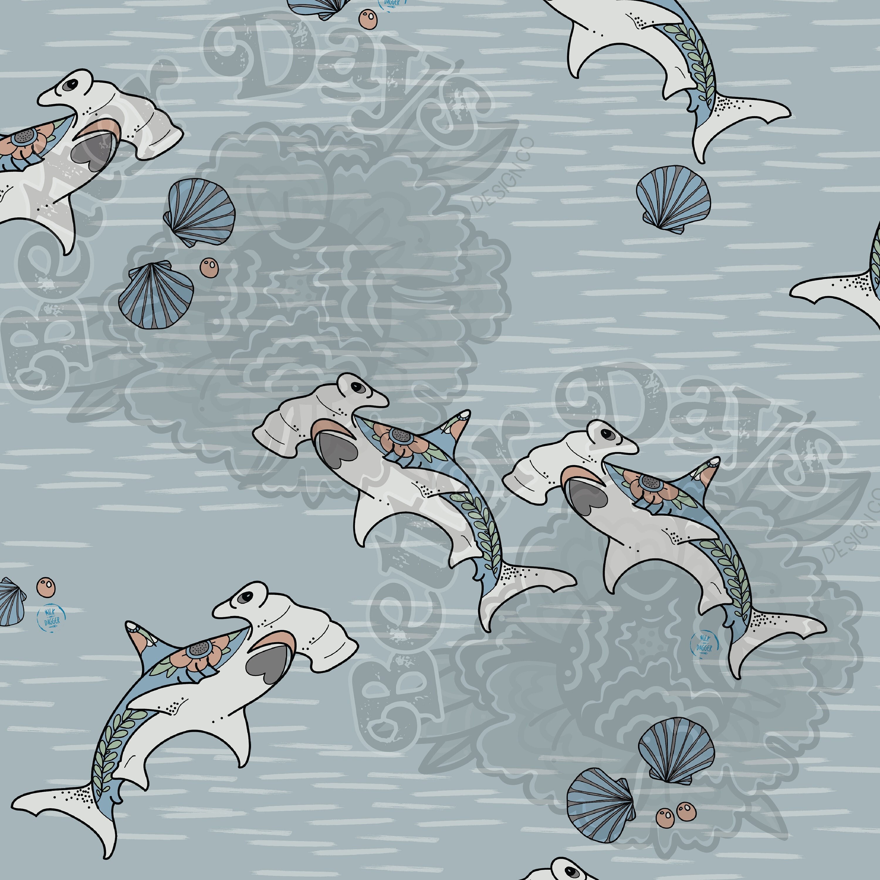 Hammerhead Shark Repeating Seamless Pattern Design | Fabric Design ...