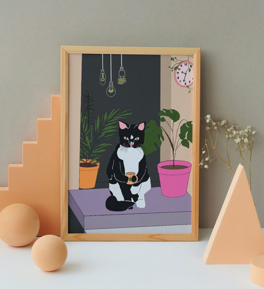 Quirky Cat Illustration Wall Art, Wall Print, Cat Print, Cat, Modern ...