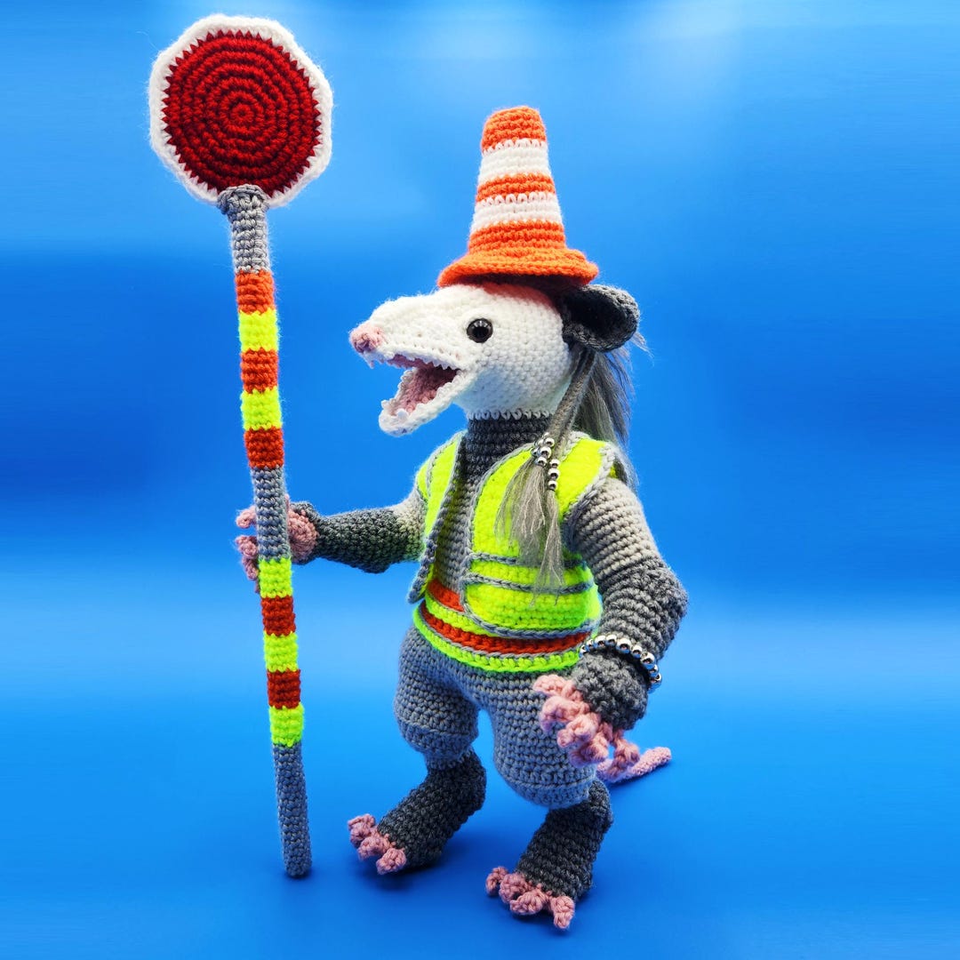 Crochet Construction Worker Wizard Possum Art Doll Figurine - Etsy