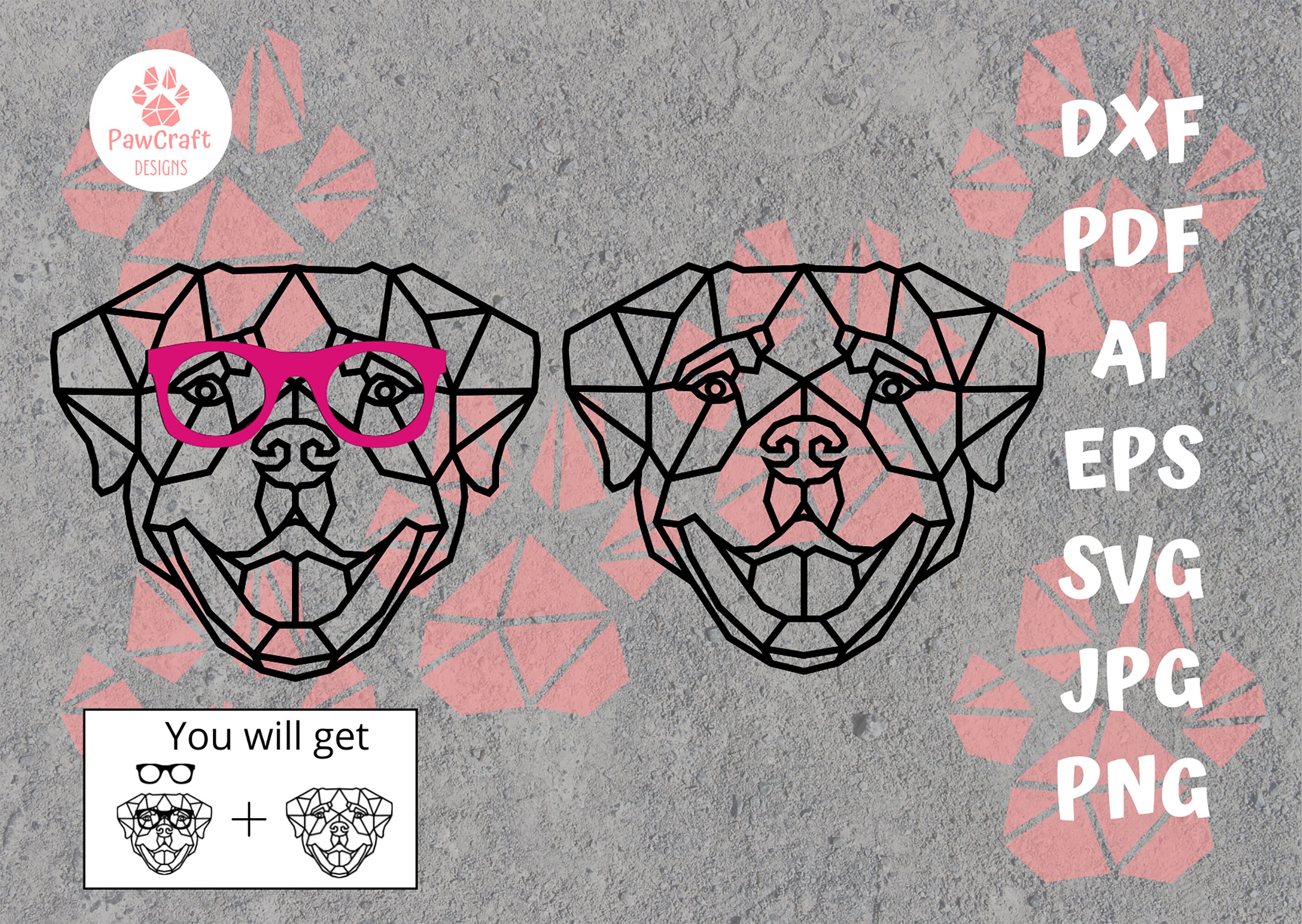 Rottweiler Polygon Pet Face Dog Portrait Geometric Dog Digital File Dog ...