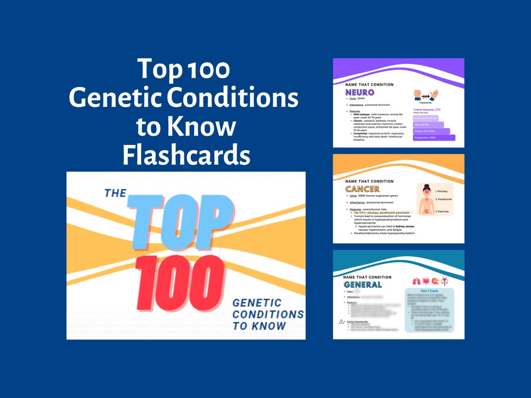 100 Flashcards: Top 100 Genetic Conditions to Know - Etsy