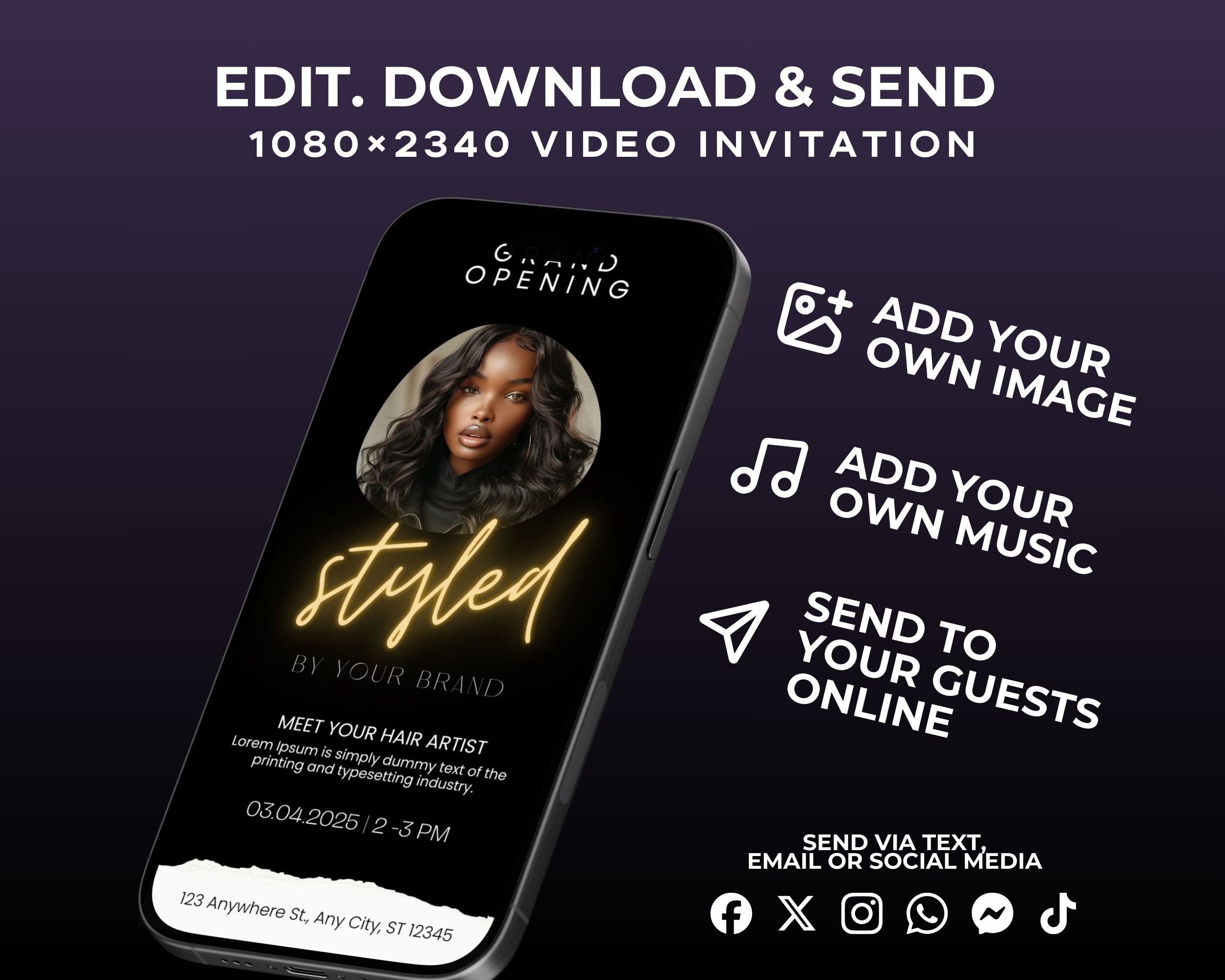Hair Stylist Grand Opening Animated Invitation Template, Digital ...