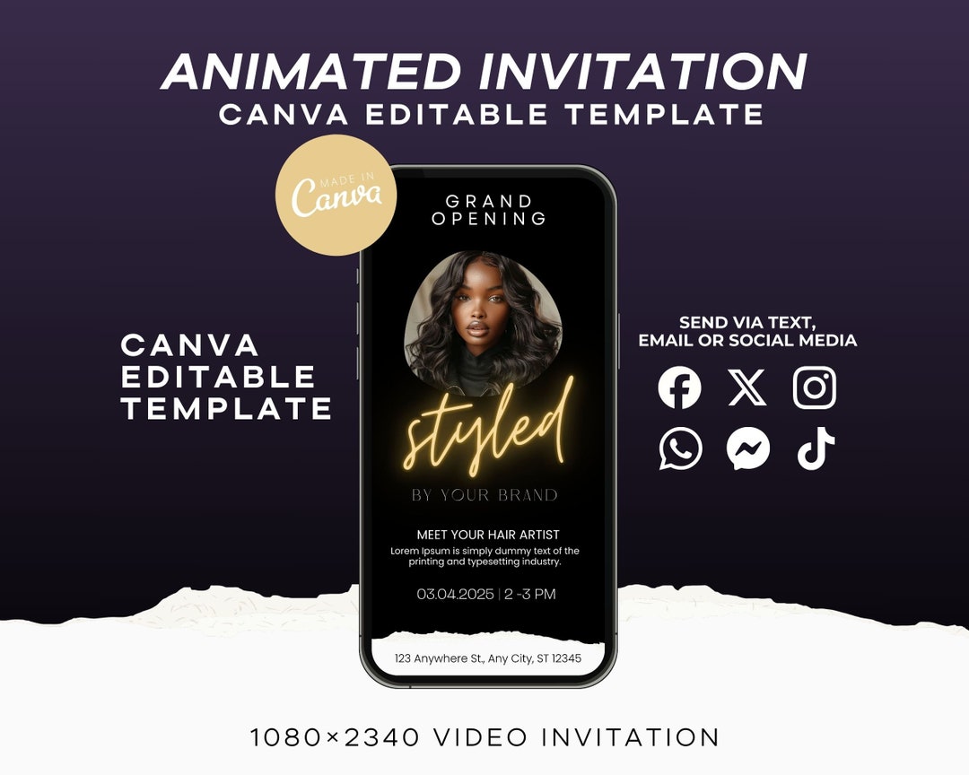 Hair Stylist Grand Opening Animated Invitation Template, Digital ...
