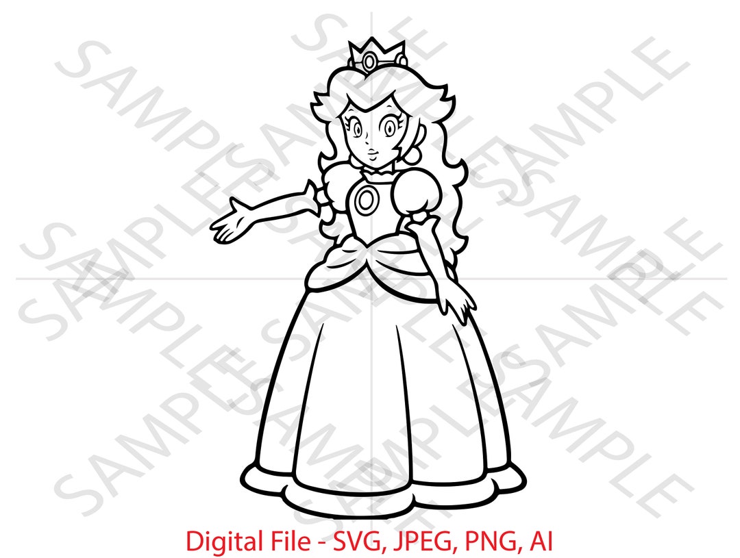 Princess Peach Outline, Princess Peach SVG, Super Mario SVG, Super ...